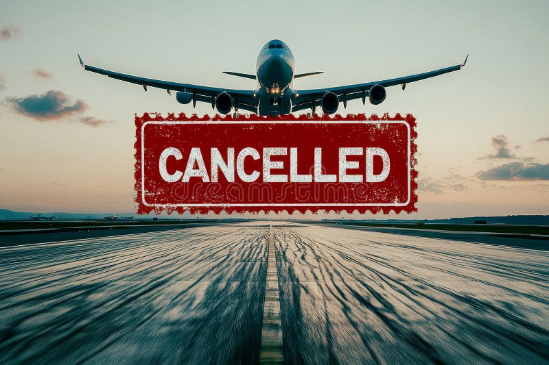Canceled Flight Ticket, Blurred Airplane in the Background. Stock Photo ...