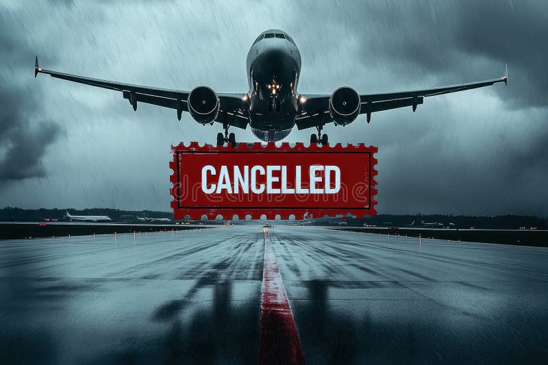 Canceled Flight Ticket, Blurred Airplane in the Background. Stock Image ...