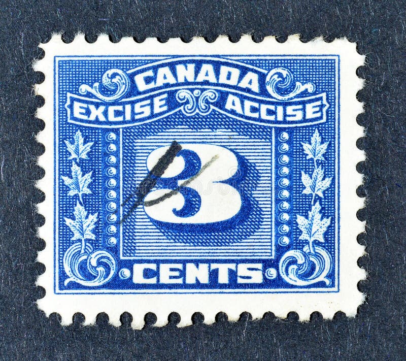 Cancelled Excise Tax Stamp Printed by Canada, that Shows Numeral Value ...
