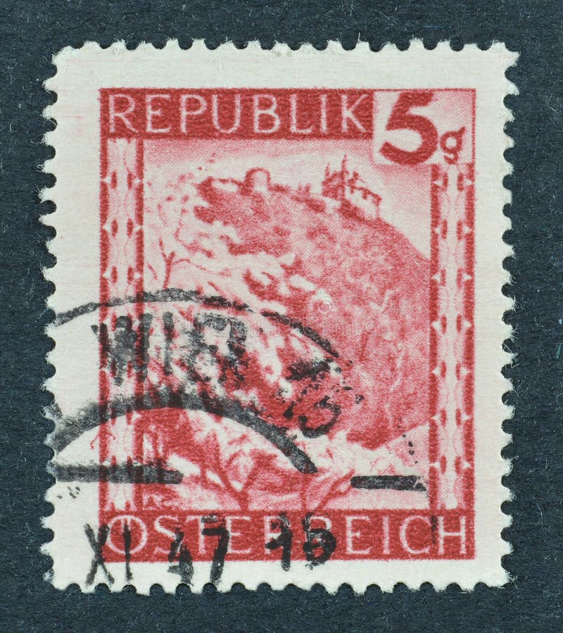 Cancelled Postage Stamp Printed by Austria, that Shows Leopoldsberg ...