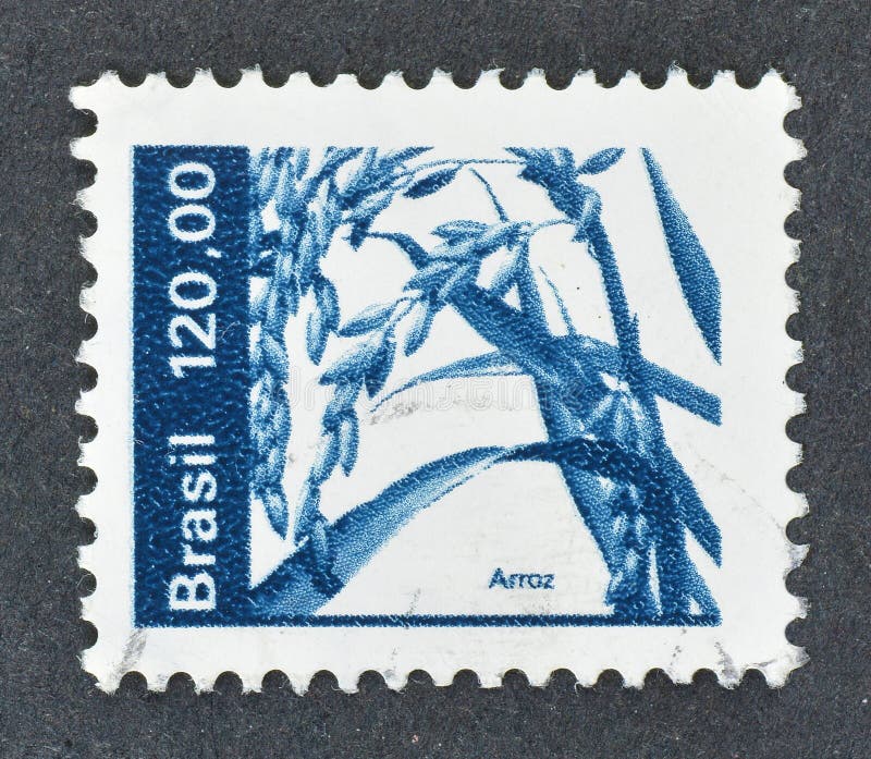 Cancelled Postage Stamp Printed by Brazil, that Shows Rice Editorial ... Cancelled Postage Stamp Printed by Brazil, that Shows Rice Editorial ...