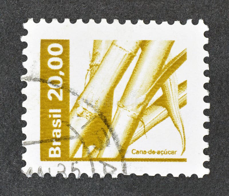 Cancelled Postage Stamp Printed by Brazil, that Shows Sugar Cane ... Cancelled Postage Stamp Printed by Brazil, that Shows Sugar Cane ...