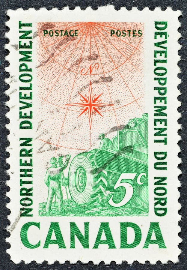 Cancelled Postage Stamp Printed by Canada, that Promotes Northern ...