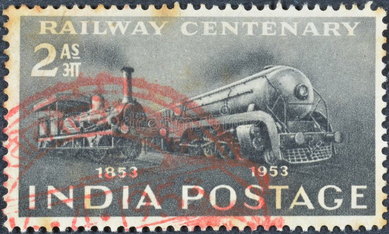 Cancelled Postage Stamp Printed by India, that Shows Train, Railway ...