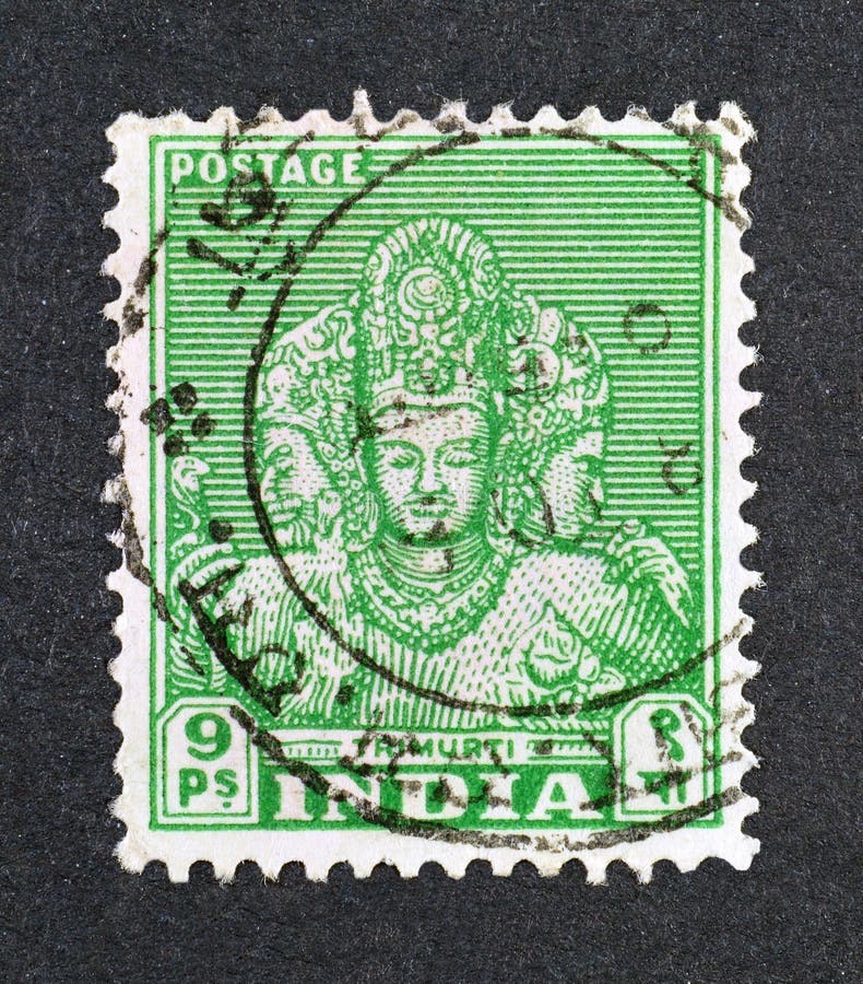 Cancelled Postage Stamp Printed by India, that Shows Trimurti Editorial ...