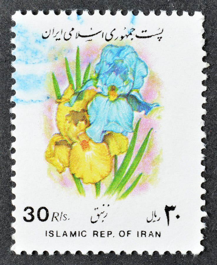 Cancelled Postage Stamp Printed by Iran, that Shows Iris (Iris Sp ...