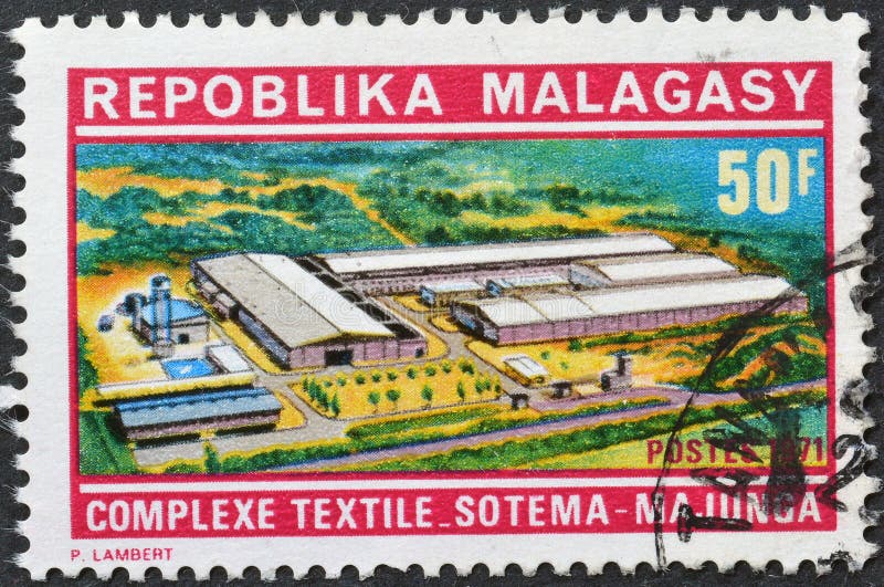 Cancelled Postage Stamp Printed by Madagascar, that Shows Textile ...