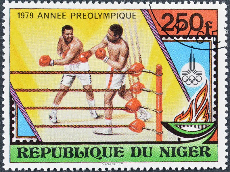 Cancelled Postage Stamp Printed by Niger, that Shows Boxing, Pre ...