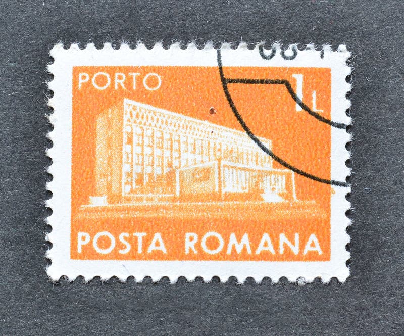 Cancelled Postage Stamp Printed by Romania, that Shows New Main Post ...