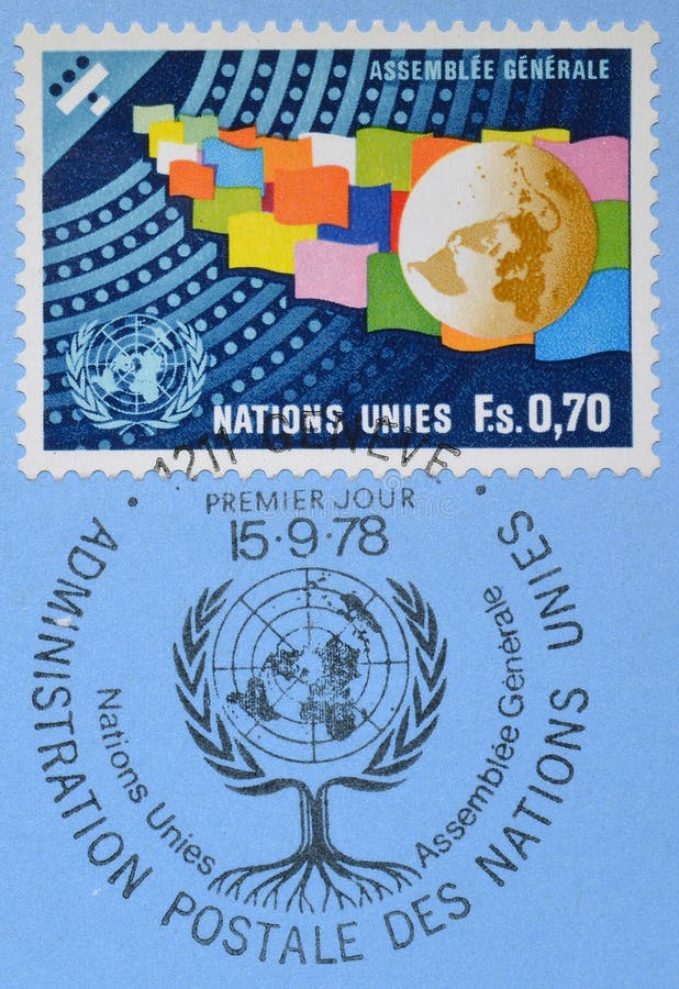 Cancelled Postage Stamp Printed by United Nations, that Shows General ...