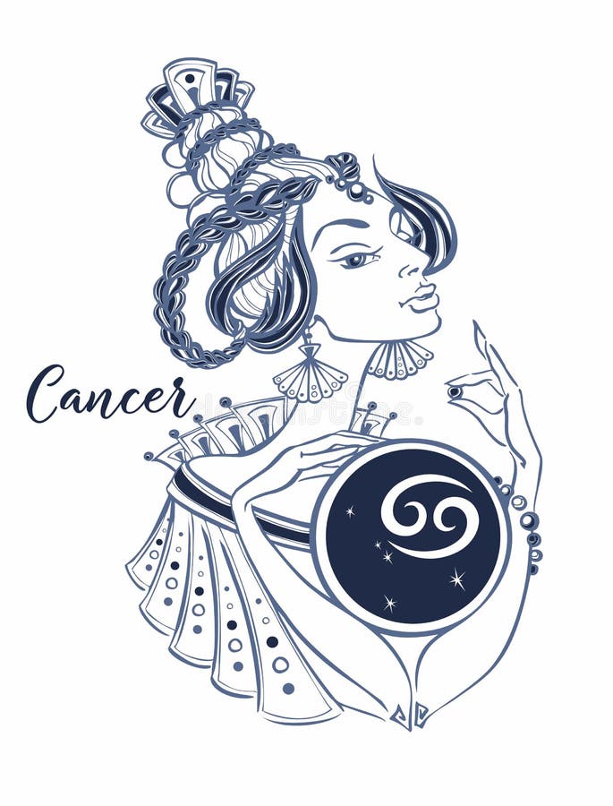 Cancer Zodiac Sign As A Beautiful Girl Stock Illustration