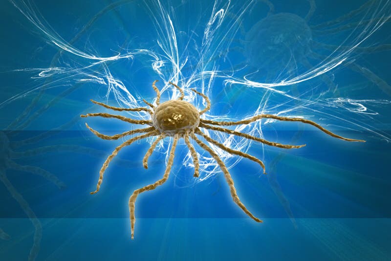 3d Illustration Of Blue Cancer Cell With Ambient Blood Cells And Other ...