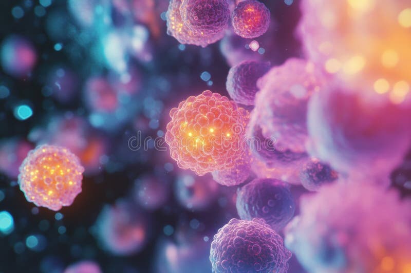 Glowing Edges of Cancer Cells Illuminated Under Microscopic Observation ...