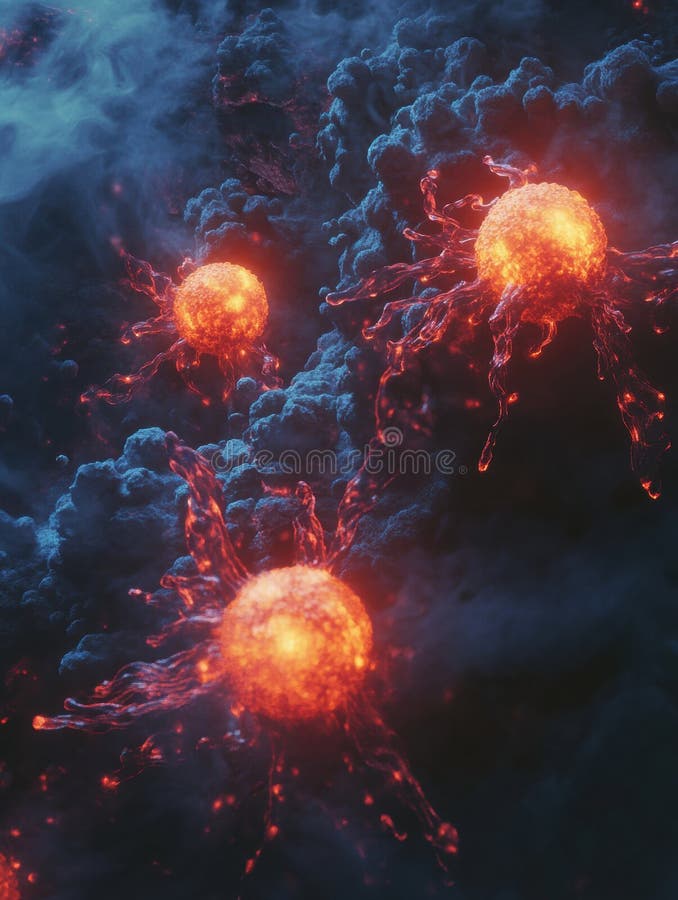 Cancer Cells Exhibiting Glowing Edges Under Microscopic View Showcasing ...