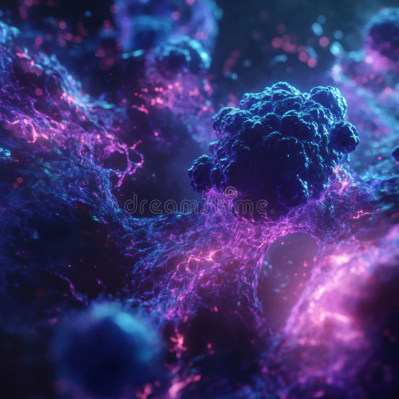 Cancer Cells Illuminated with Glowing Edges Showcasing Active ...