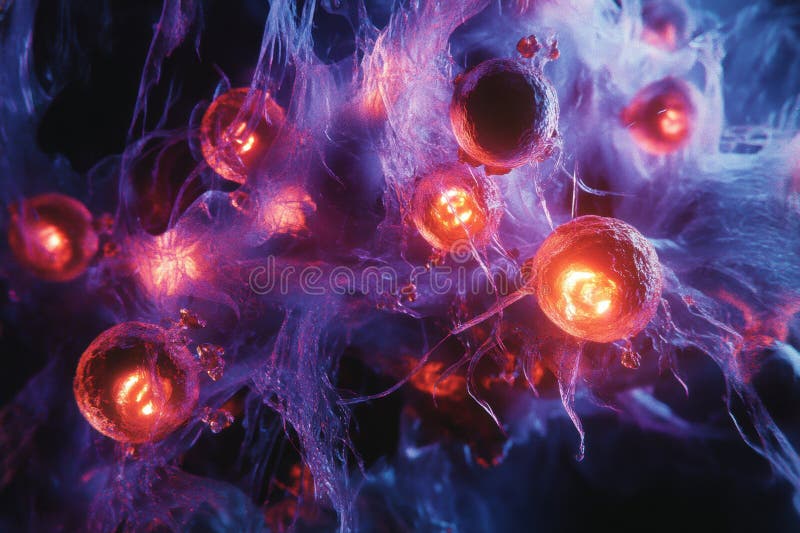 Cancer Cells Illuminated with Glowing Edges Showcasing Cellular ...
