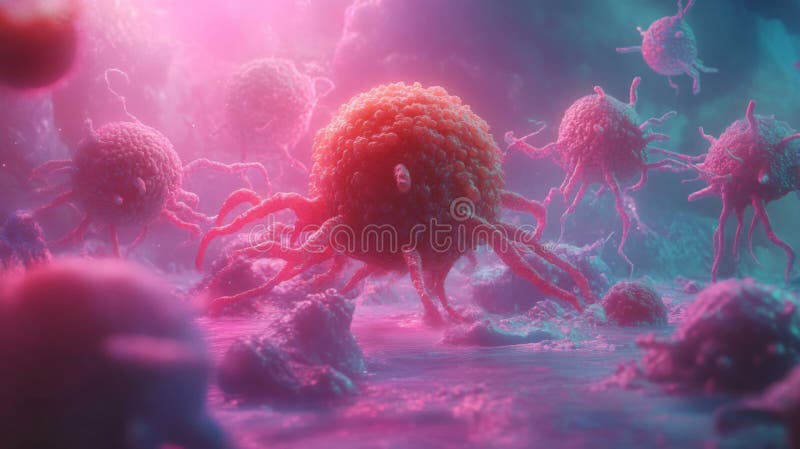 Cancer Cells Microscopic View in Vivid Colors Stock Illustration ...