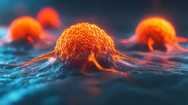 Cancer Cells Under Microscope Showing Vibrant Colors and Intricate ...