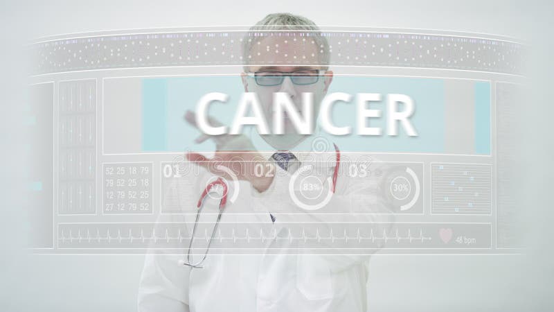 CANCER Tab and a Doctor in Front of a Modern Medical Display Stock ...