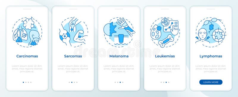 Cancer Types Blue Onboarding Mobile App Screen Stock Vector ...