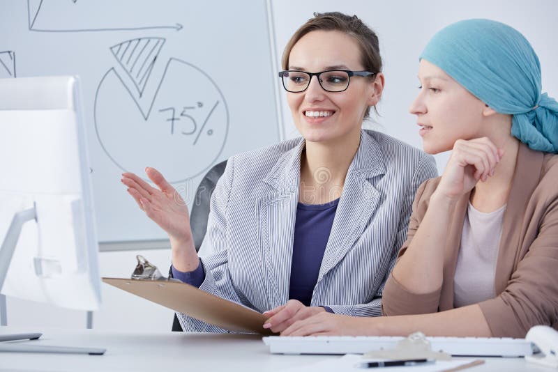 Cancer Woman Working at Office Stock Image - Image of patient, illness ...