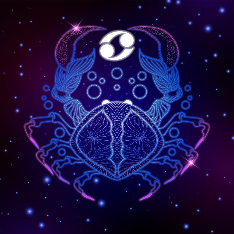 Cancer Zodiac Sign Artwork Beautiful Girl Face Horoscope Symbol Star