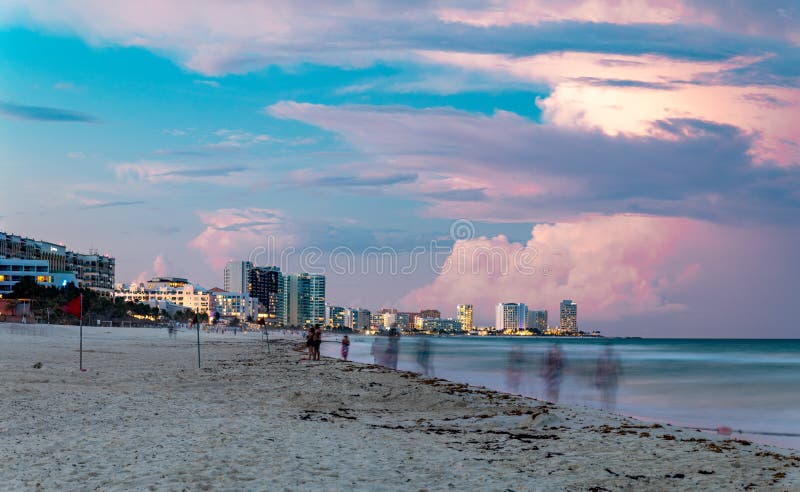Cancun beach during sunset editorial stock image. Image of ocean ...