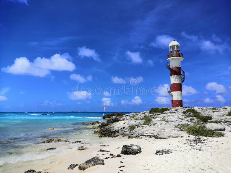 Cancun lighthouse beach stock photo. Image of cancun - 217705454