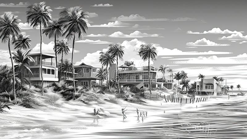 Cancun Mexico Illustration in Black and White Pencil Sketch - Made with ...