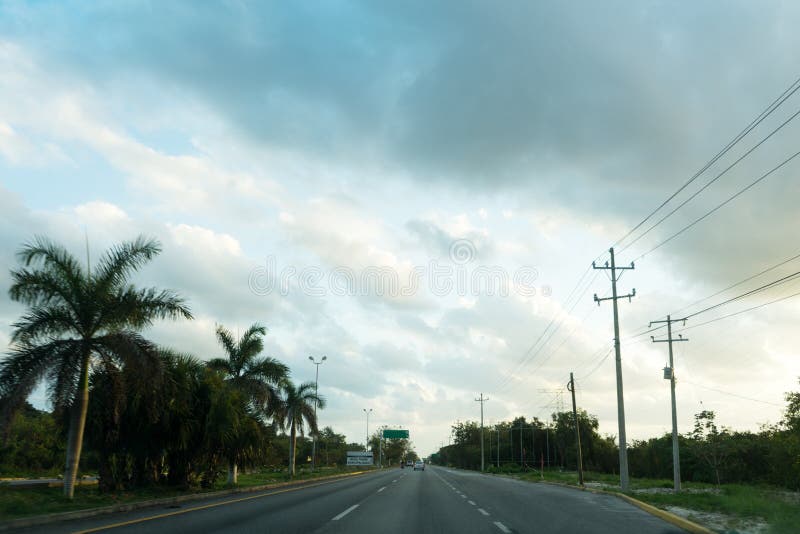 Cancun Road with Dramatic Sky Stock Photo - Image of freeway, direction ...