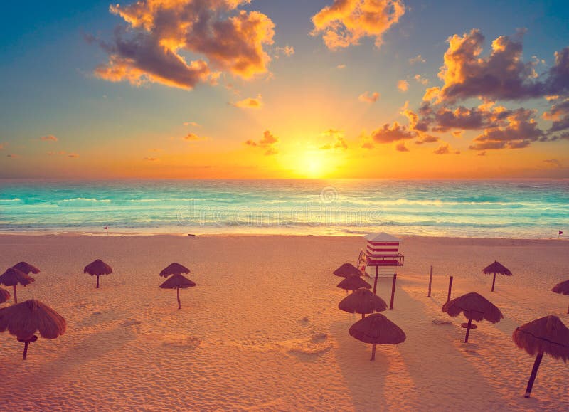 Cancun Sunrise at Delfines Beach Mexico Stock Photo - Image of mexican ...