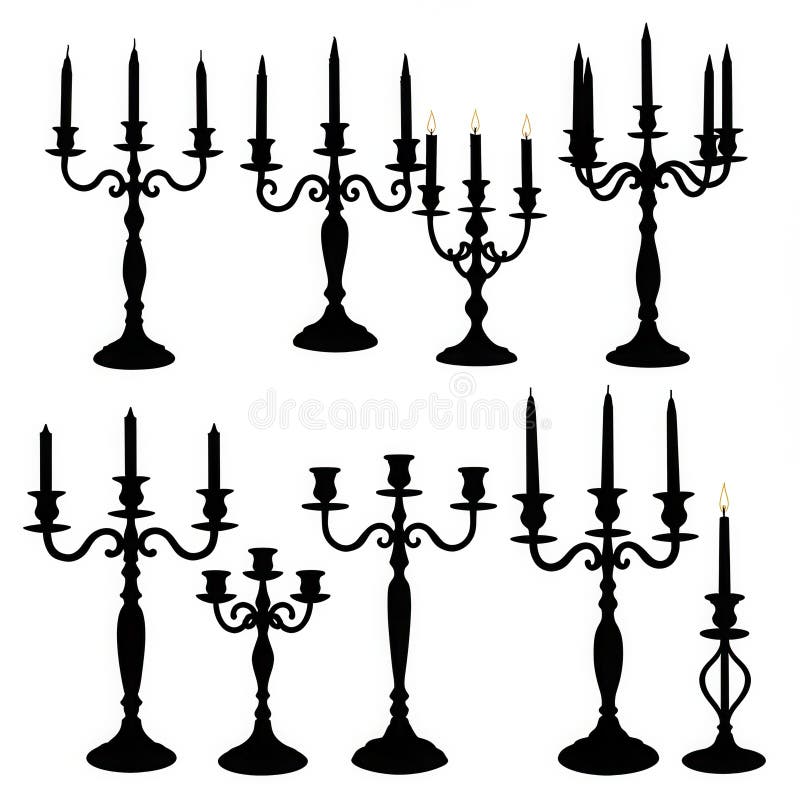 Candelabra Silhouette Set for Decoration Stock Illustration ...