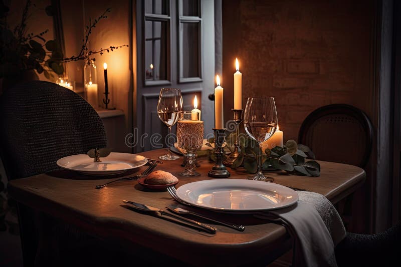 Candelight Dinner for Two on a Cosy Table Stock Illustration ...