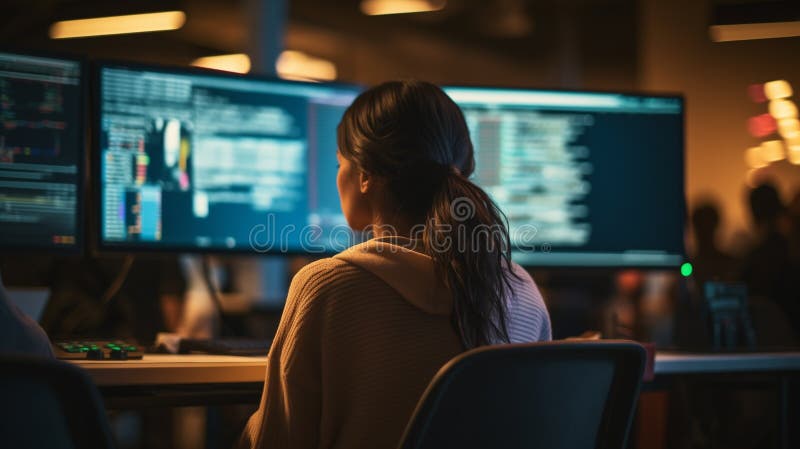 Candid Female Programmer Deeply Engrossed in Her Work, Showcasing ...