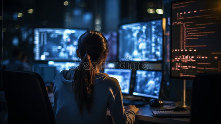 Candid Female Programmer Deeply Engrossed in Her Work, Showcasing Passion and Focus in the World ...