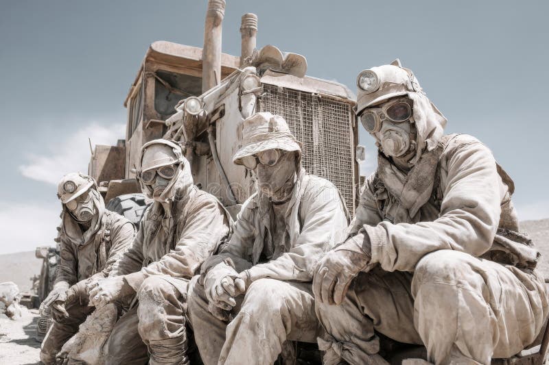 Group of Miners Taking a Break beside Equipment Stock Illustration ...