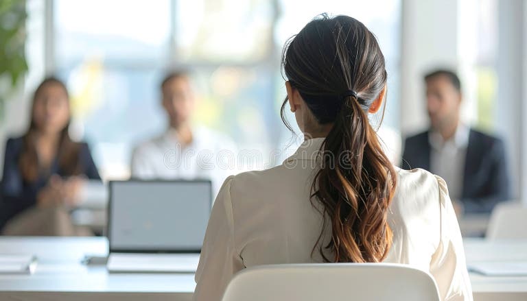 Candidate S Back Facing Blurred Interview Panel in Modern Office Stock ...