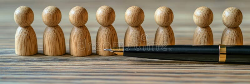 Candidate Selection Wooden Figures Lined Up for Recruitment on Wooden ...