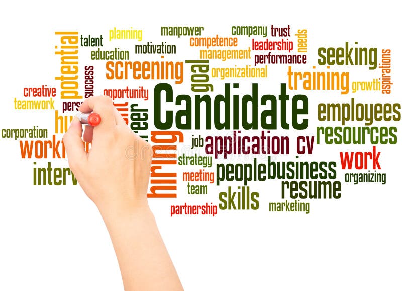Candidate Word Cloud and Hand with Marker Concept Stock Illustration ...