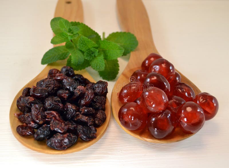 Candied Cherries and Raisins with Mint Leaves Stock Image - Image of ...