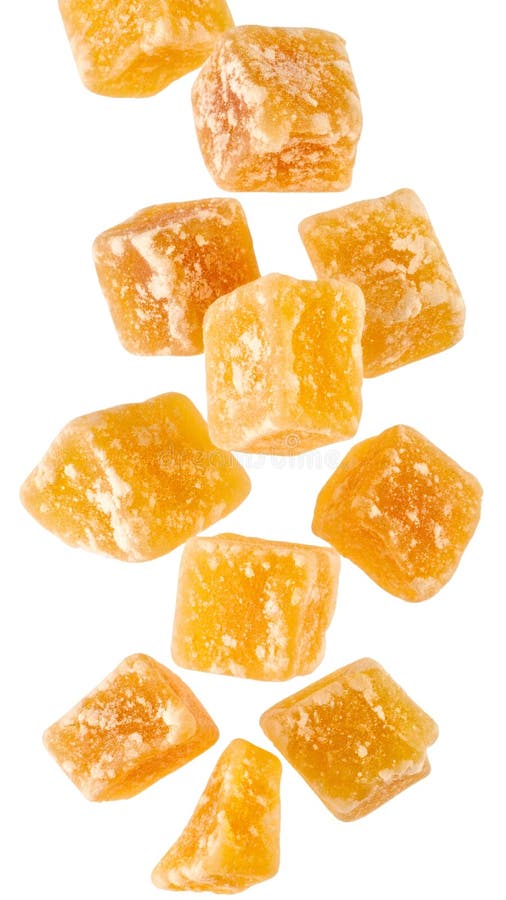 Candied Ginger Cubes Falling on Transparent Background Stock Image ...
