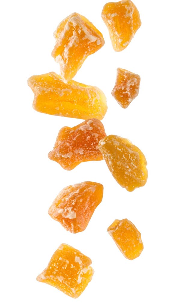 Candied Ginger Pieces Falling on Transparent Background Stock Image ...