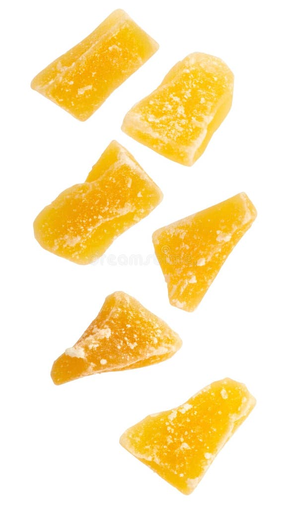 Candied Ginger Pieces Falling on Transparent Background Stock Image ...