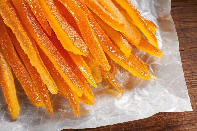 Candied Orange Peels on Wrinkled Baking Paper Stock Image - Image of ...