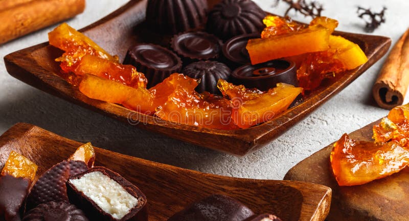 Candied Orange Slices in Chocolate. Various Chocolate Candies Stock ...