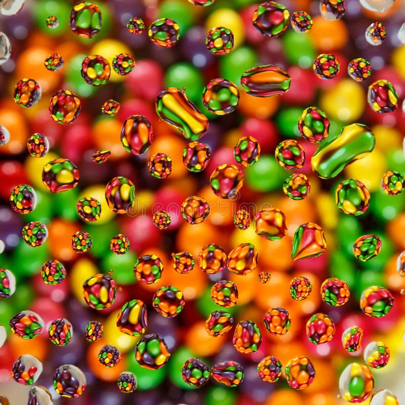 Candies of Different Colors in Drops of Water Stock Image - Image of ...