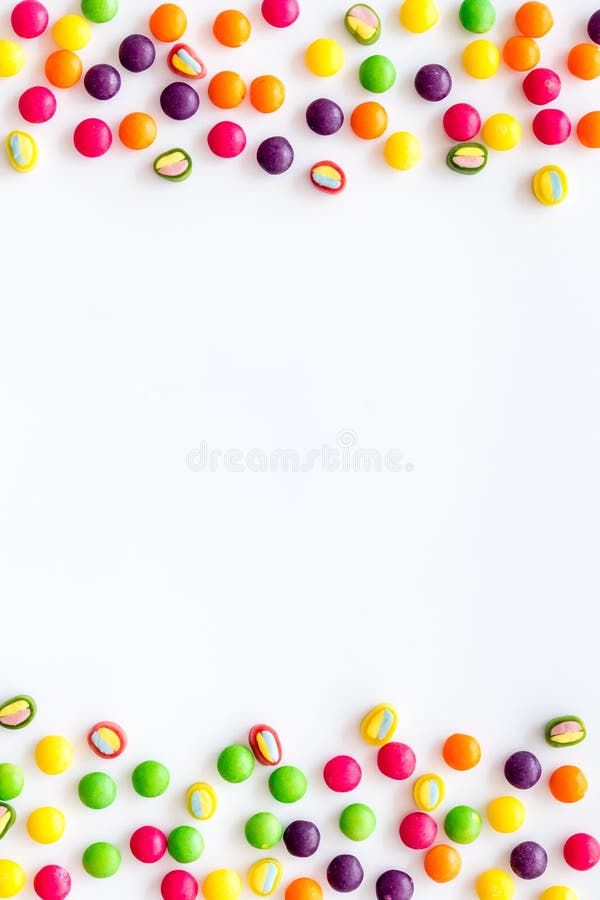 Candies Frame for Party Design on White Background Top View Copyspace ...