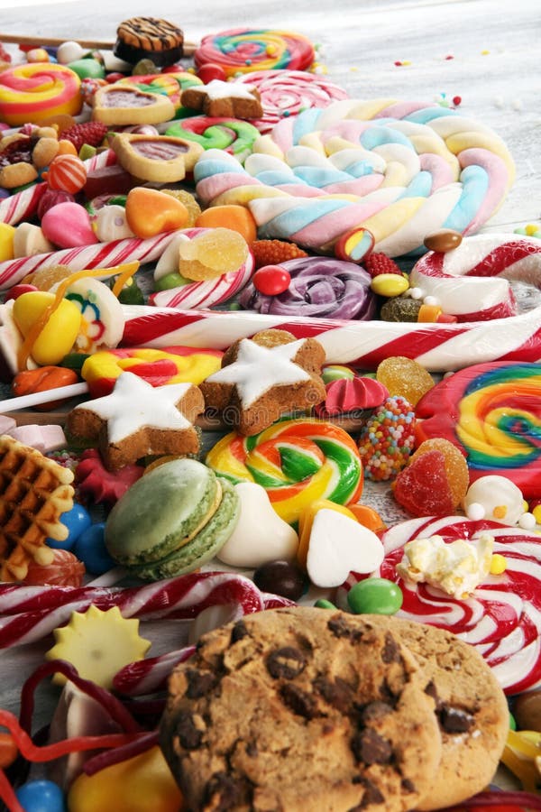 Candies With Jelly And Sugar. Colorful Array Of Different Childs Sweets ...
