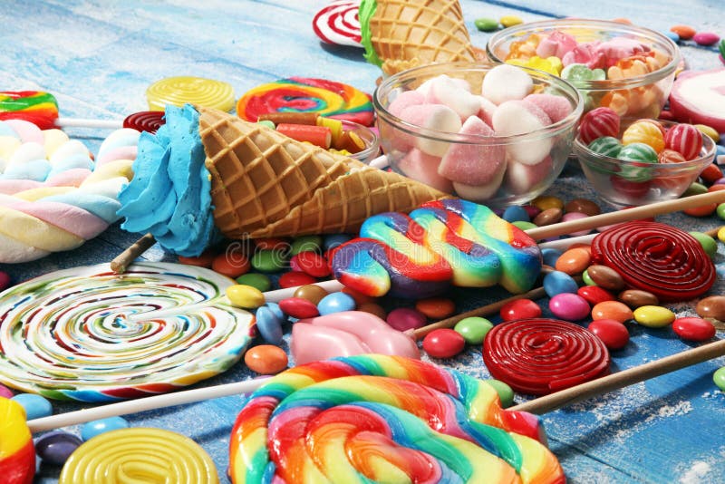 Candies with Jelly and Sugar. Colorful Array of Different Childs Sweets ...