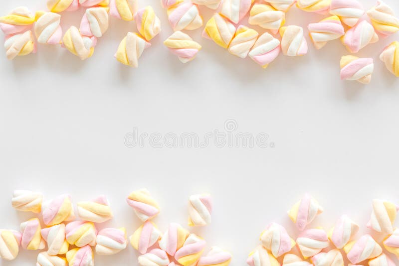 Candies. Marshmallows Frame on White Background Top View Copy Space ...
